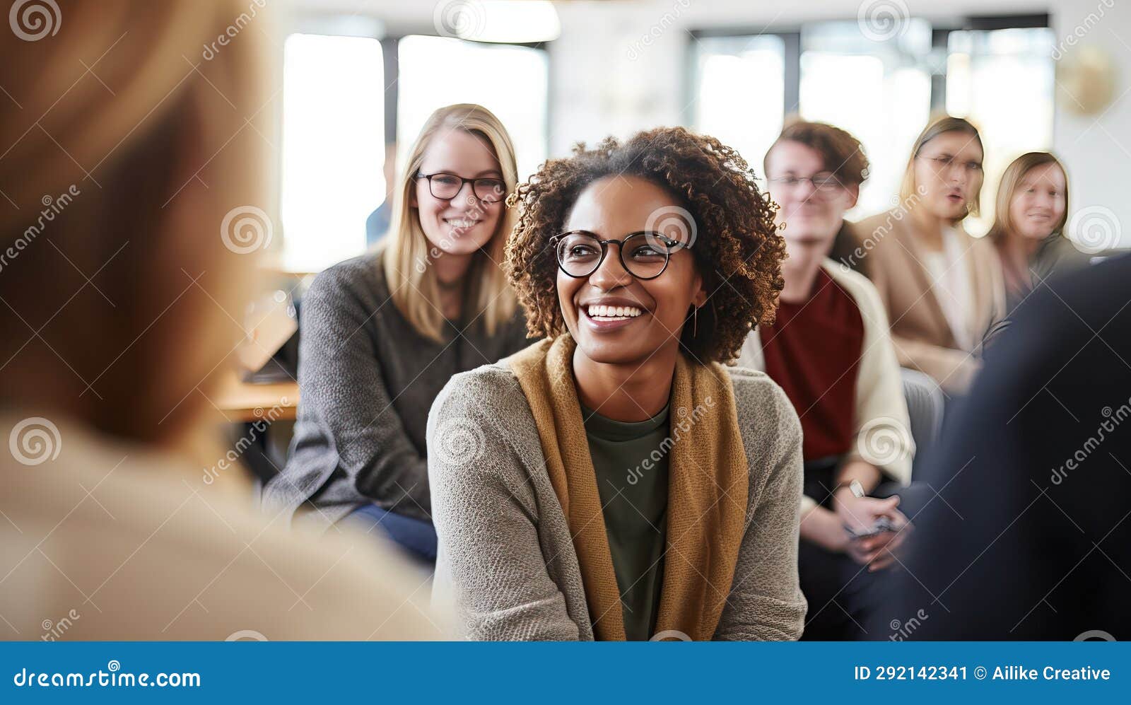 Diverse Group of College Students Talking To Each Other in Lecture ...