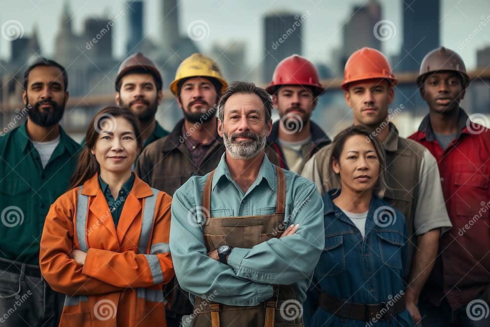 A Diverse Group of Construction Workers and Laborers Standing Together ...