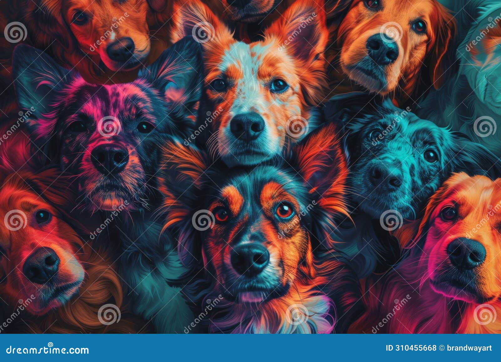 Diverse Group of Dogs with Different Colored Faces Stock Illustration ...