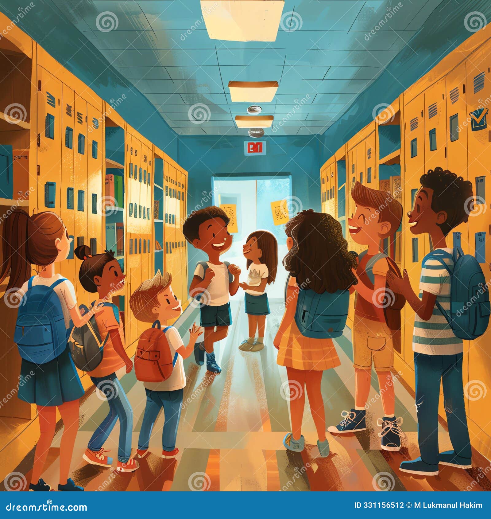 Diverse Group of Elementary School Students Talking and Smiling in a ...