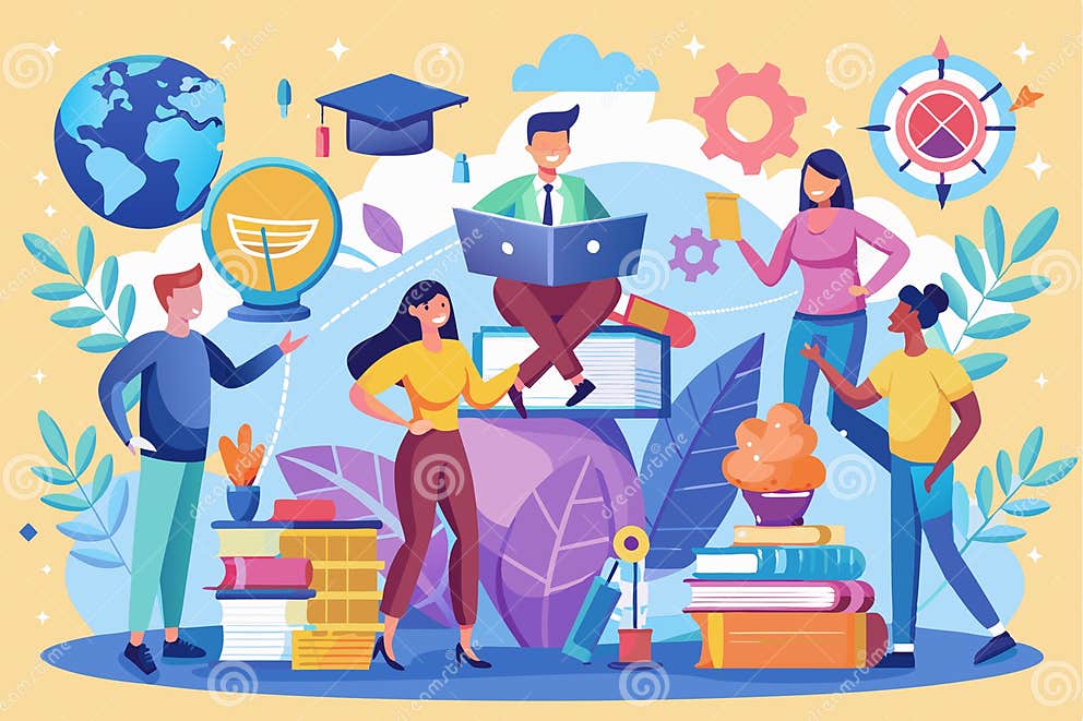 A Diverse Group Engages in Collaborative Learning Amid Books and ...