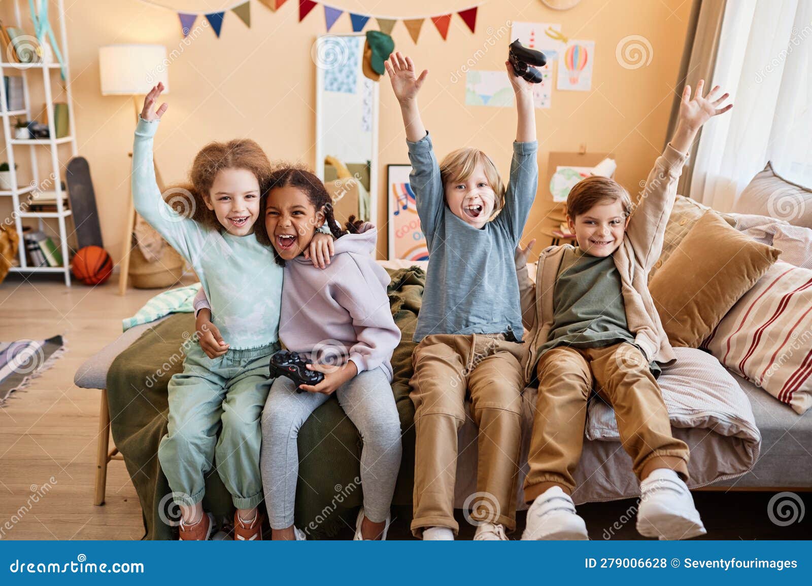 Diverse Group of Excited Little Children Playing Video Games Stock ... Diverse Group of Excited Little Children Playing Video Games Stock ...