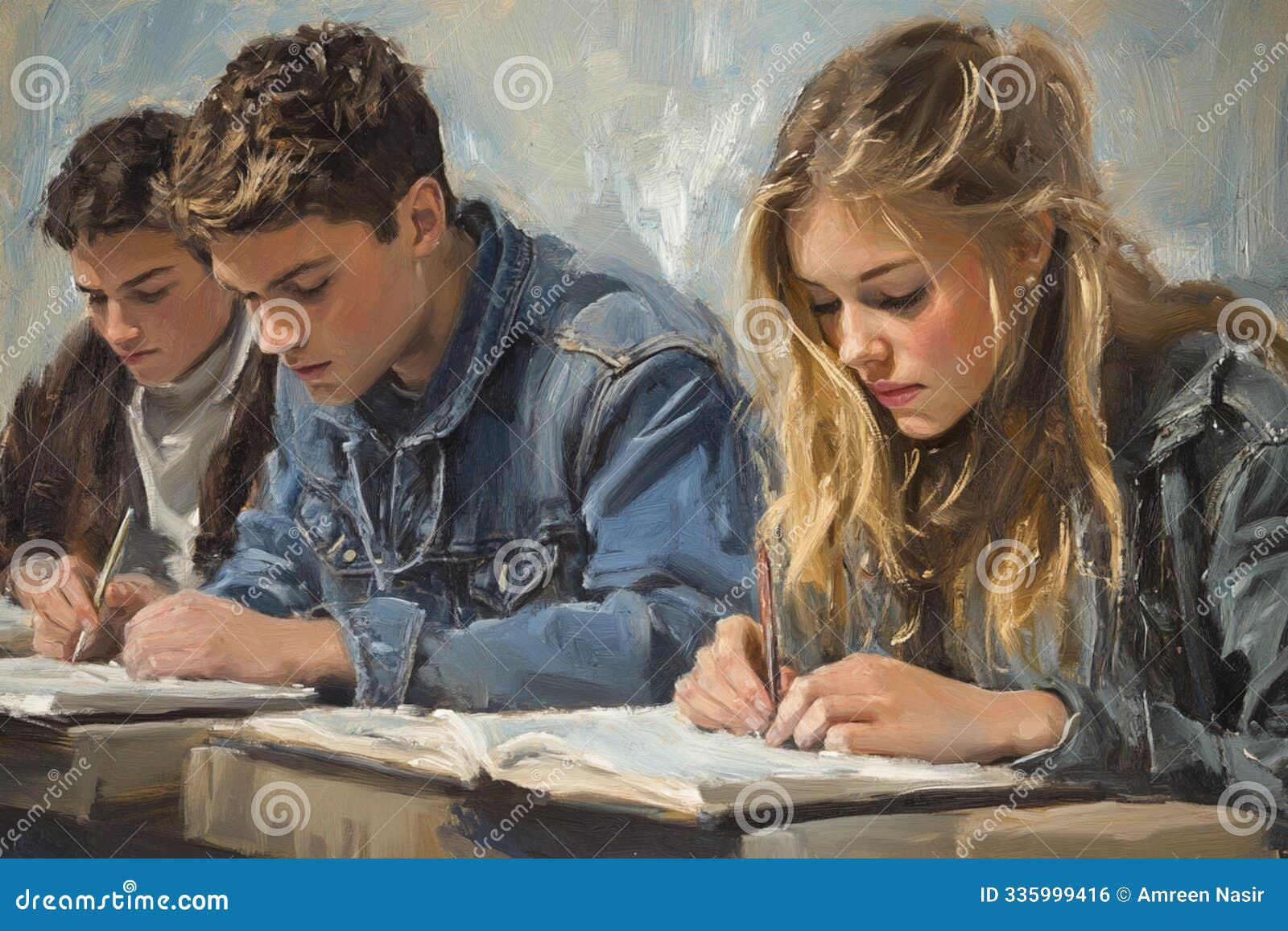 Diverse Group of Focused Students in Classroom, Young Man with Glasses ...