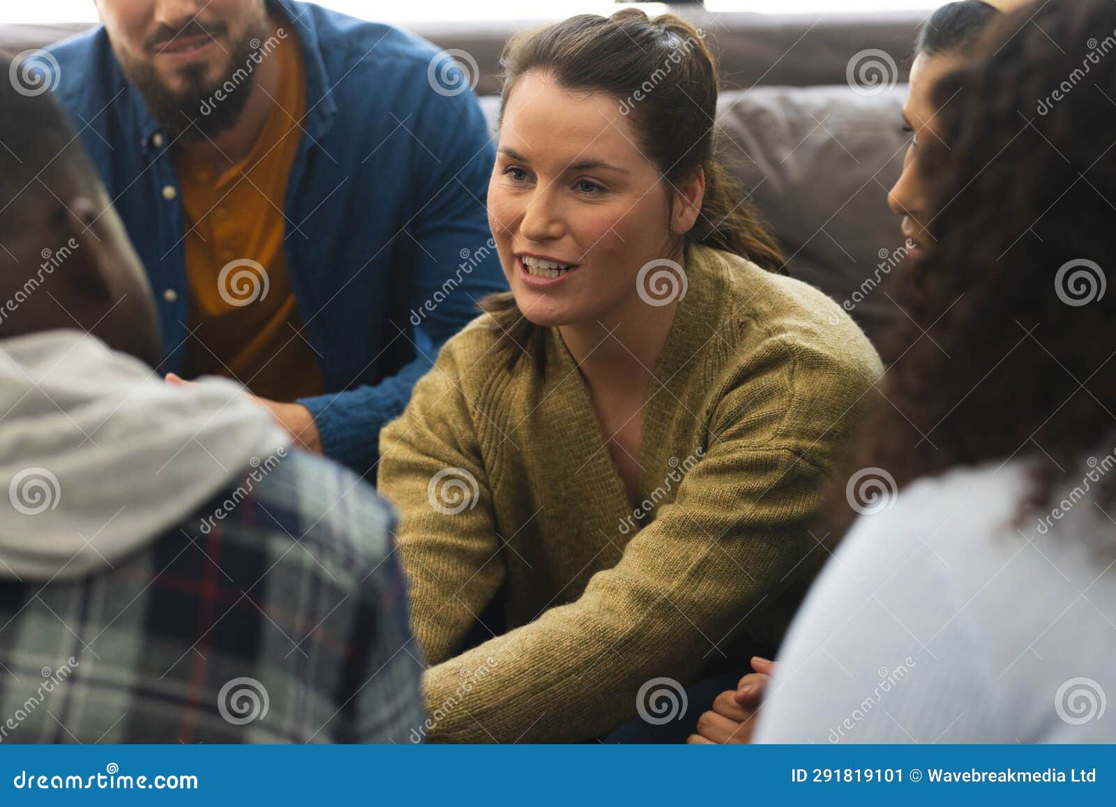 Diverse Group of Friends Talking and Supporting Each Other on Therapy ...