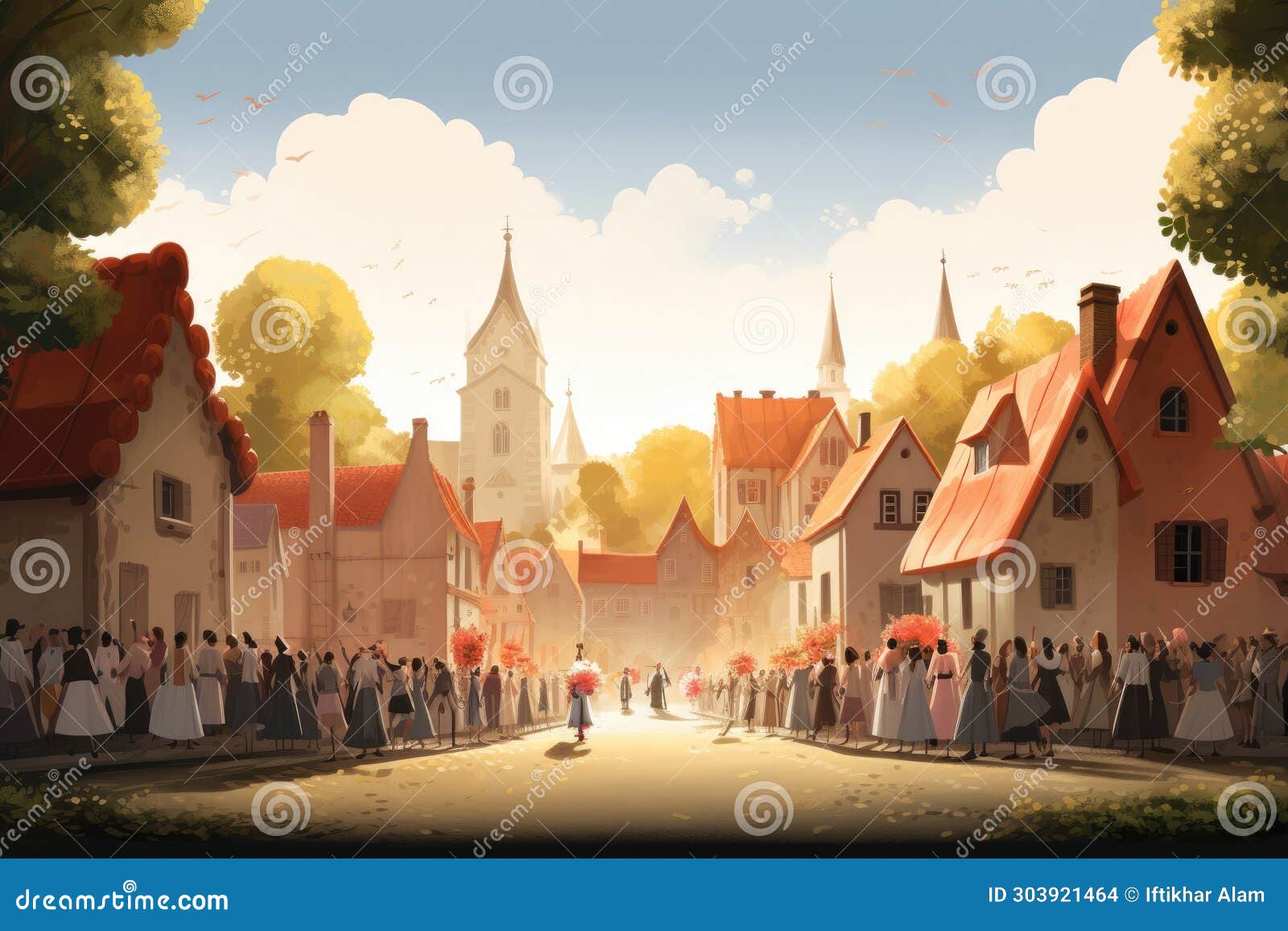 Wedding Procession Vintage Illustration Cartoon Vector | CartoonDealer ...