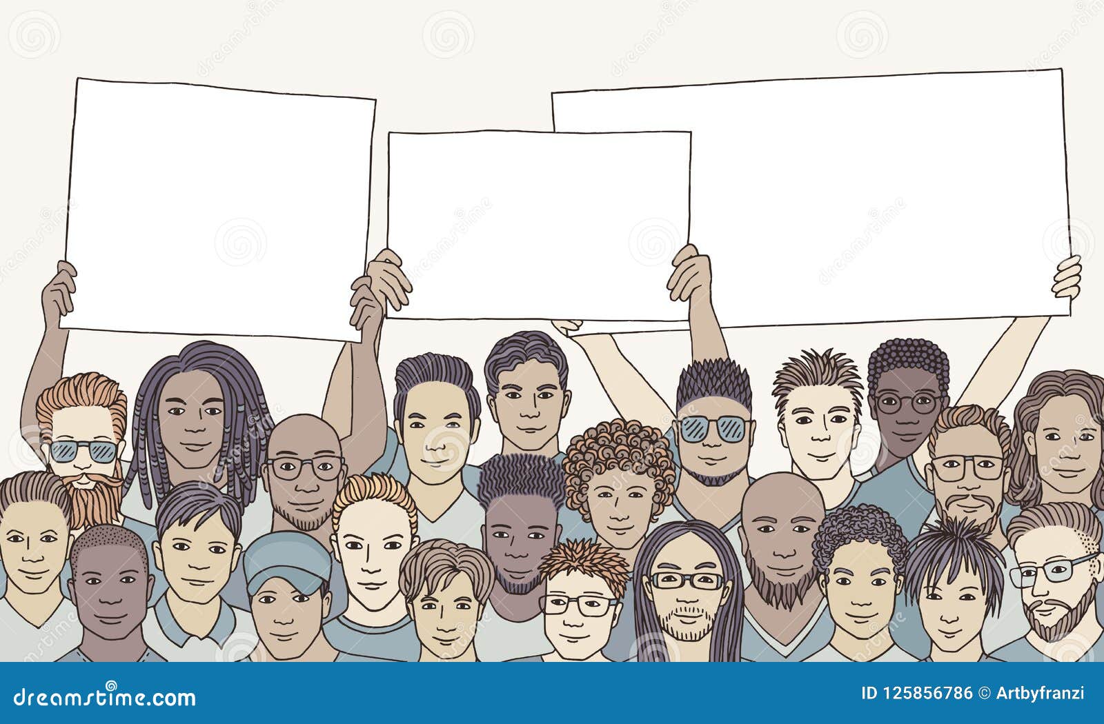 Diverse Group of Men Holding Empty Signs Stock Vector - Illustration of ...