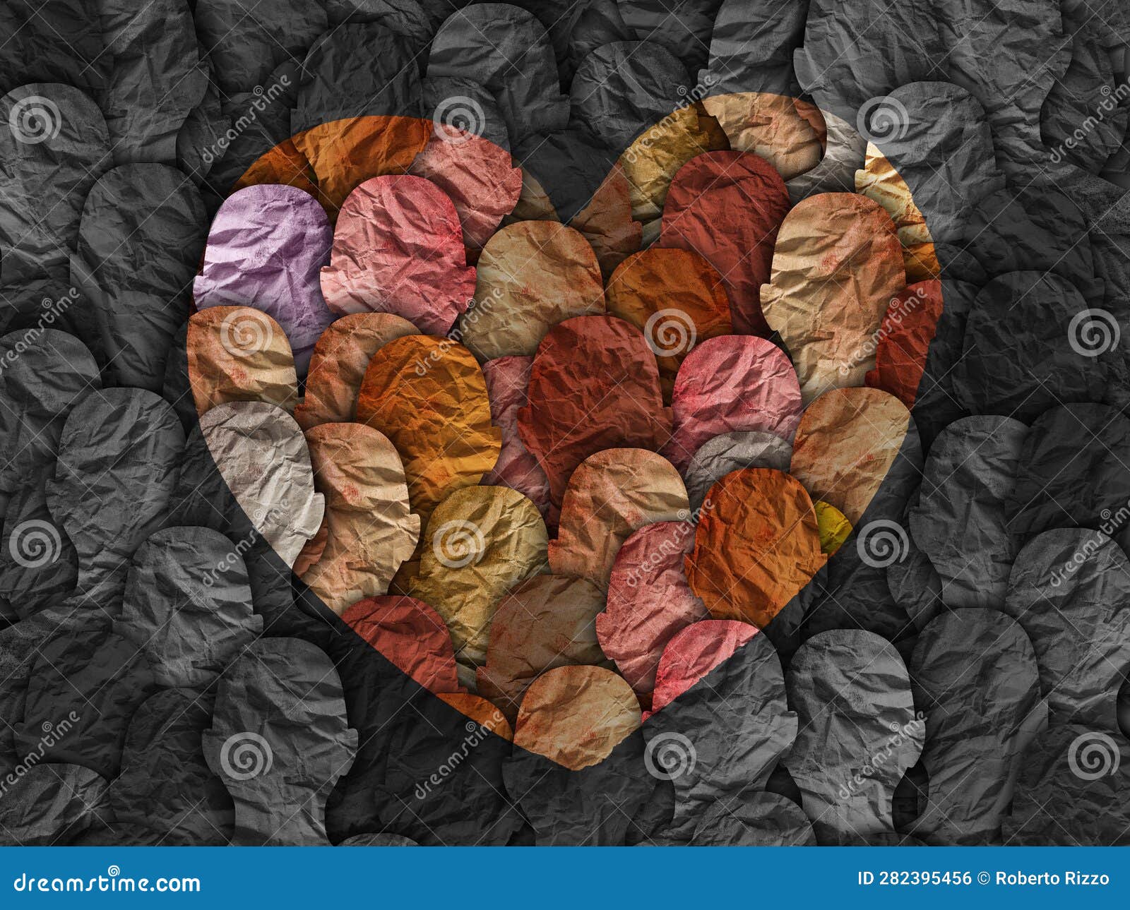 Diverse Group of Multiethnic Multicultural People in Heart Silhouette ...