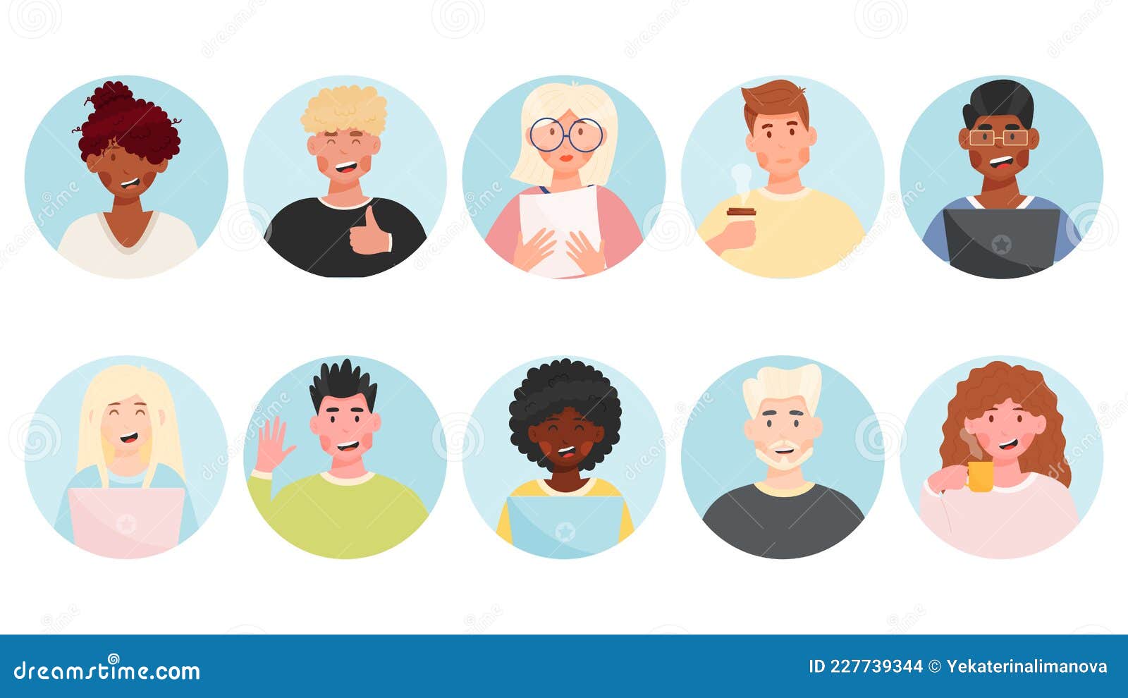 Diverse Group of People Avatars Set. Vector Stock Vector - Illustration ...