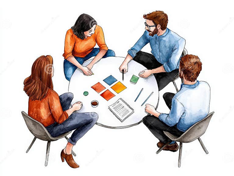 A Diverse Group of People Collaborating Around a Table with Colorful ...