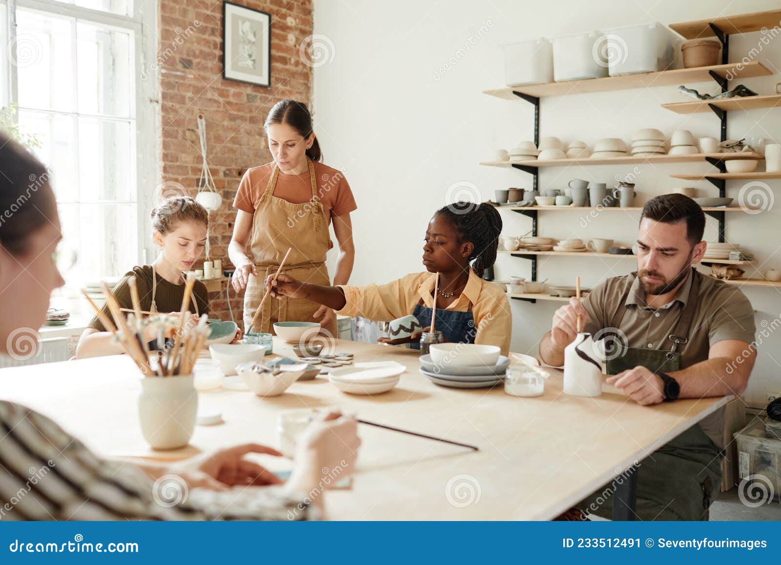 Diverse Group of People in Pottery Studio Stock Image - Image of candid ...