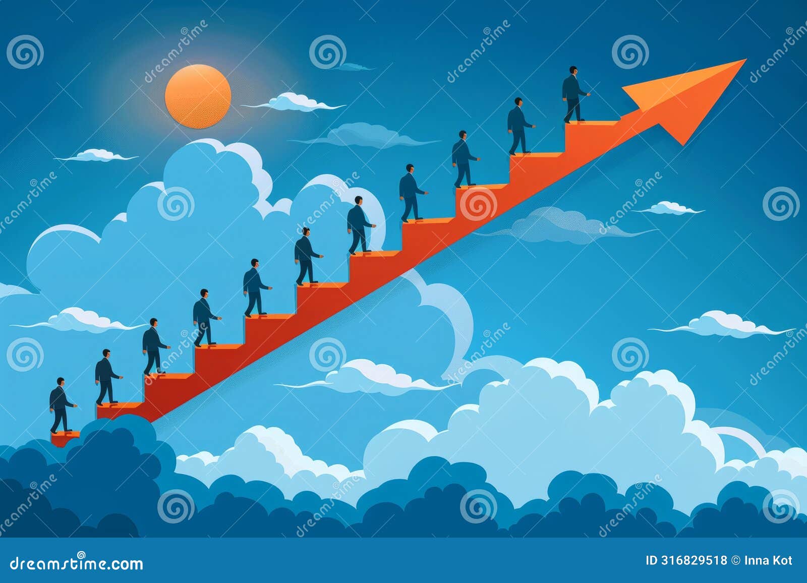 Diverse Group of People Progressing Quickly Upwards on Arrow Symbol ...