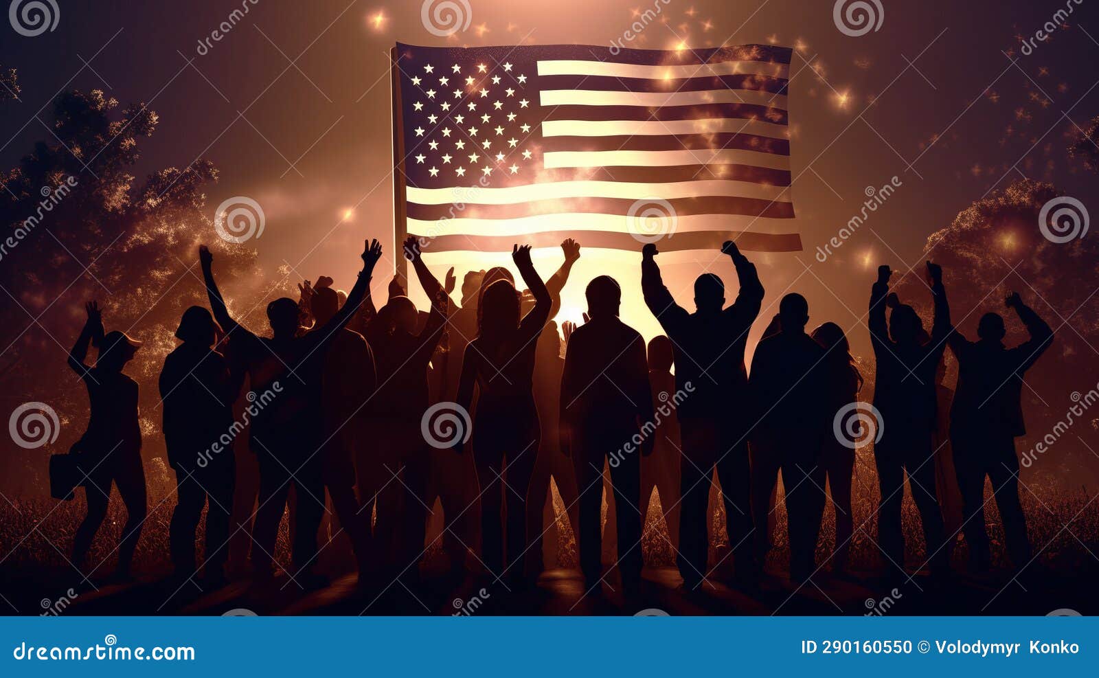 A Diverse Group of People Standing in Front of an American Flag ...