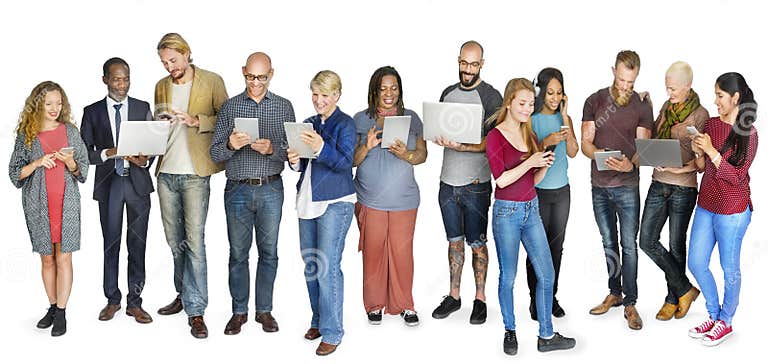 Diverse Group People Standing Technology Concept Stock Image - Image of ...