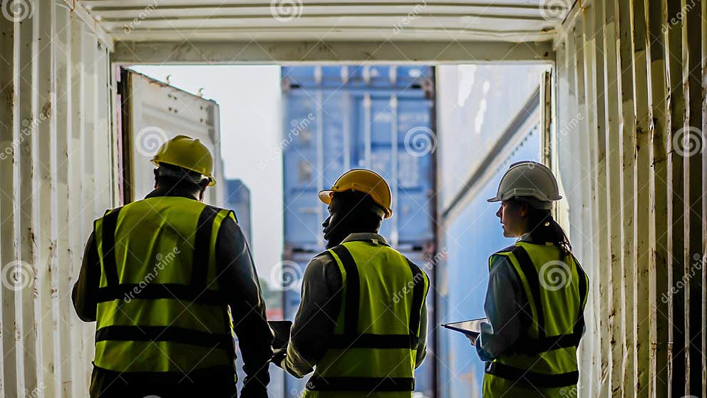 Diverse Group of Professional Dock Workers in a Container Terminal ...
