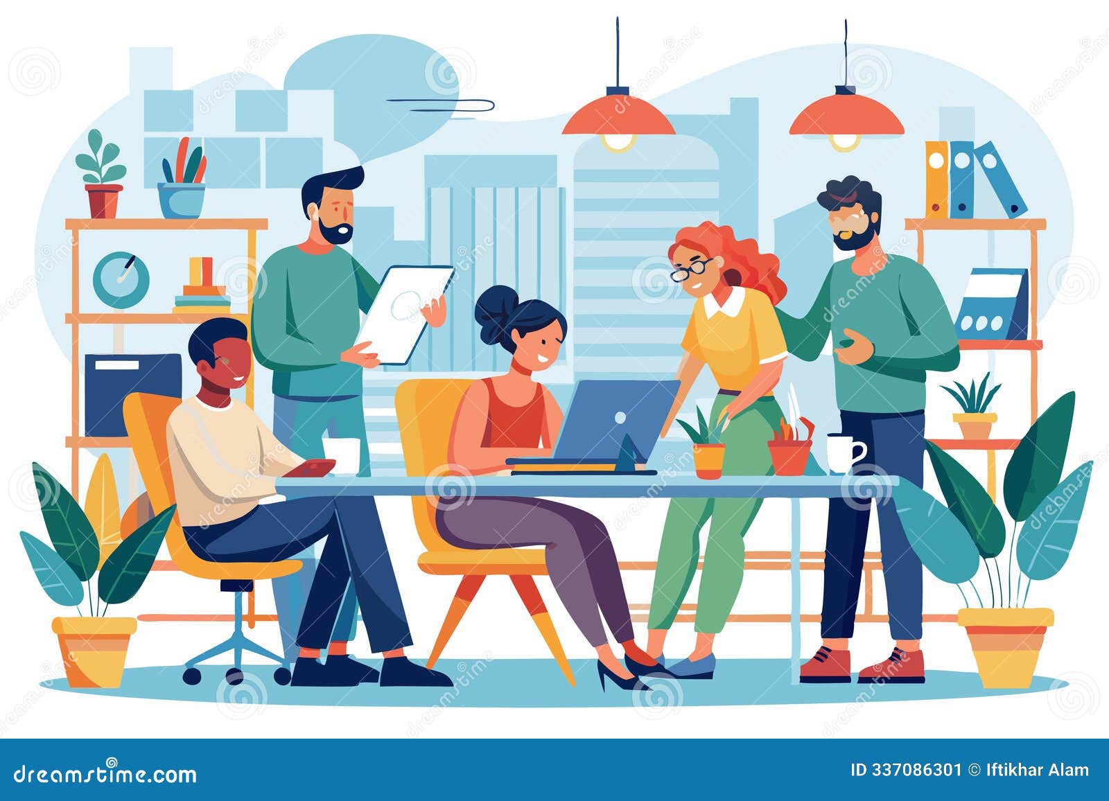 A Diverse Group of Professionals Collaborates in a Modern Workspace ...