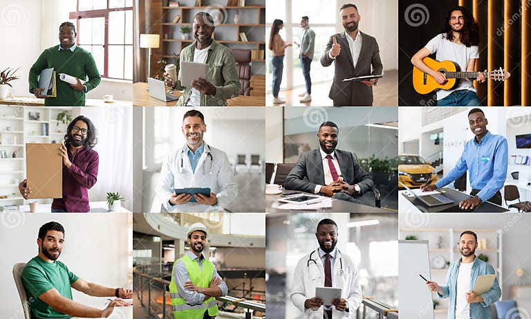 Diverse Group of Professionals in Various Work Settings Stock Photo ...