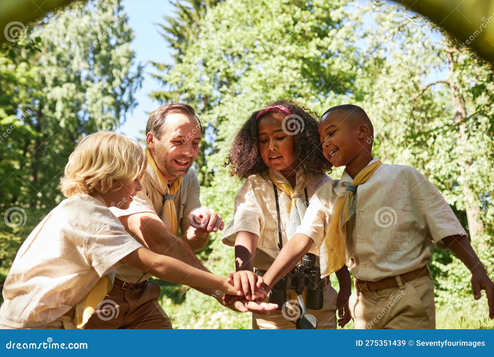 Diverse Group of Scouts Stacking Hands and Huddling Stock Image - Image ...