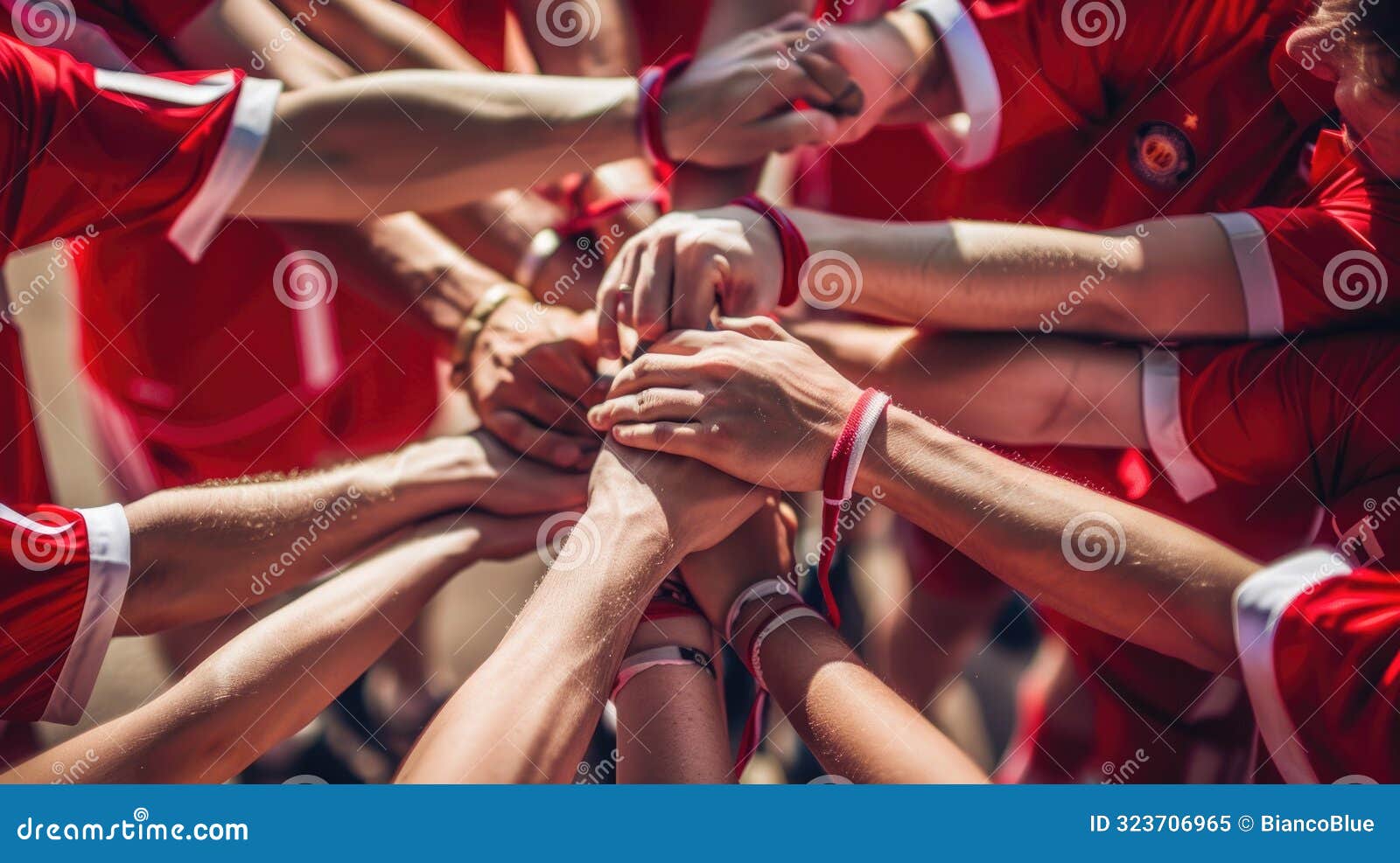 A Diverse Group Shows Unity and Teamwork by Raising Hands Together ...