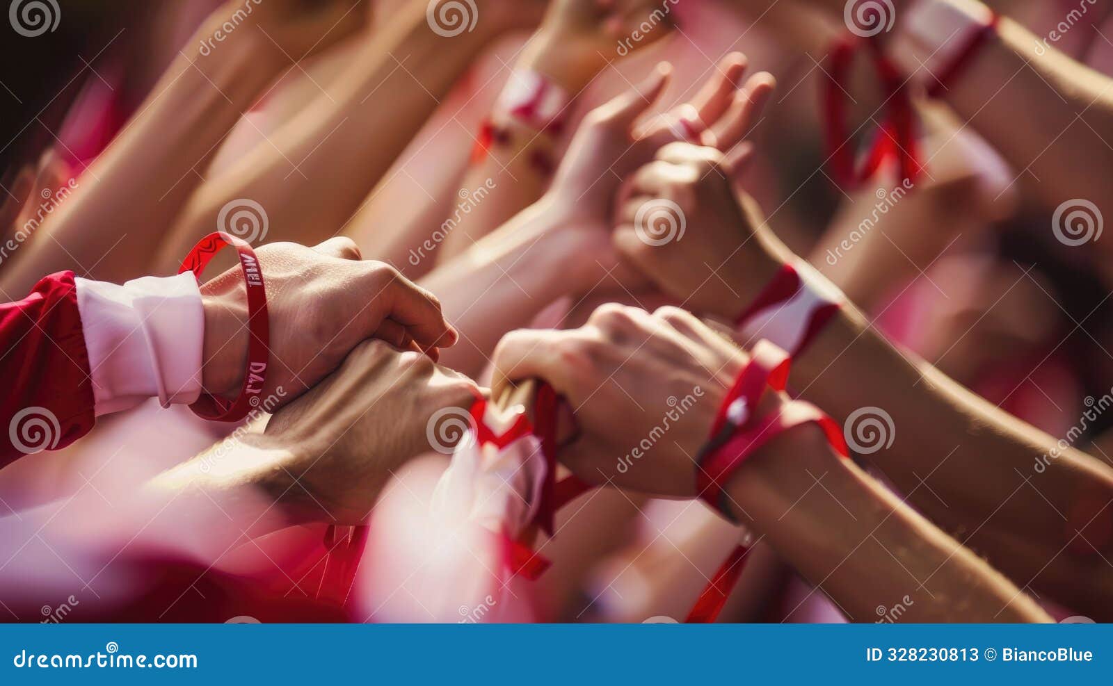A Diverse Group Shows Unity and Teamwork by Raising Hands Together ...
