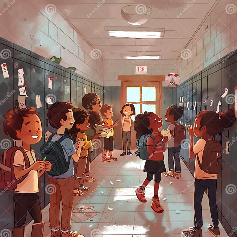 Diverse Group of Students Chatting and Interacting in a High School ...