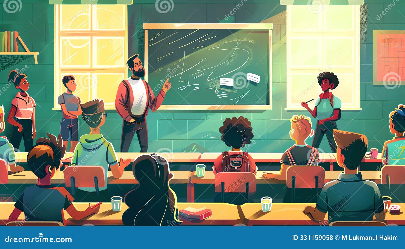 Diverse Group of Students in a Classroom Setting with a Teacher ...