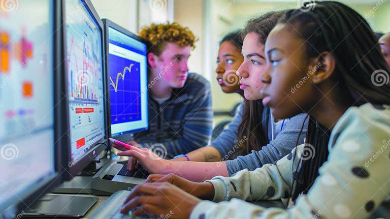 Diverse Group of Students Collaborating on Programming Project Stock ...