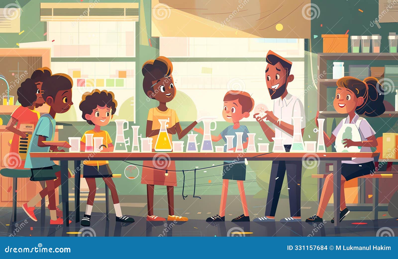 Diverse Group of Students Engage in a Chemistry Lesson with Their ...