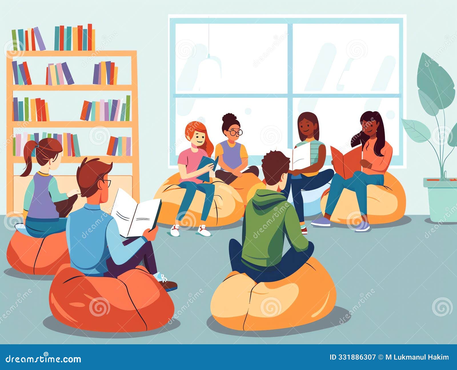 Diverse Group of Students Engaged in a Book Club Meeting in a Modern ...