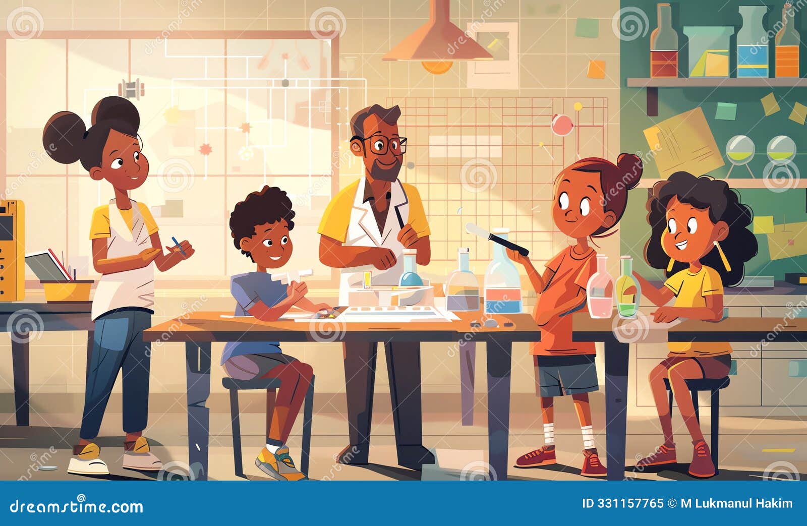 Diverse Group of Students Engaging in a Science Experiment with Teacher ...