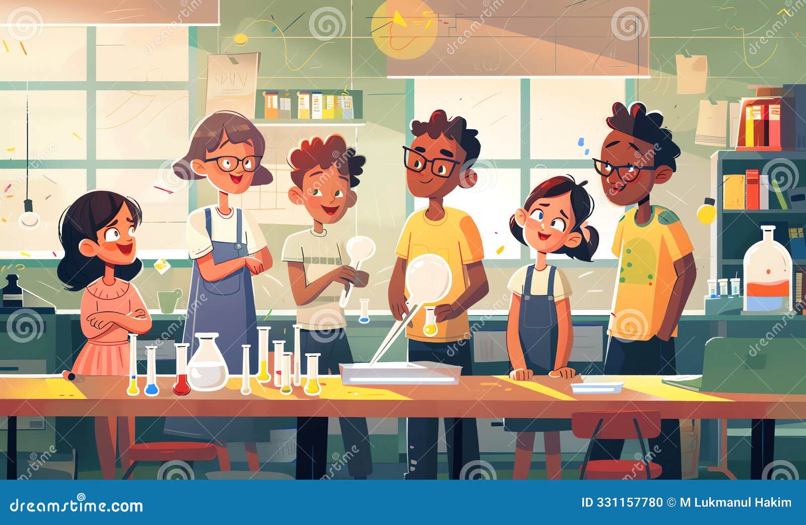 Diverse Group of Students Excitedly Engage in a Science Experiment with ...