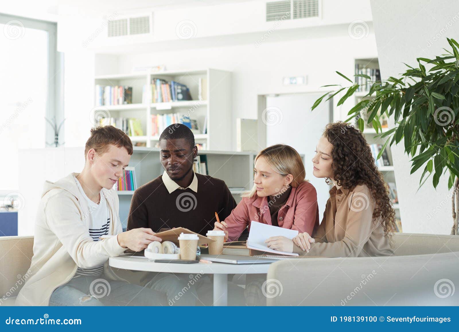 Diverse Group of Students in Library Stock Photo - Image of male ...