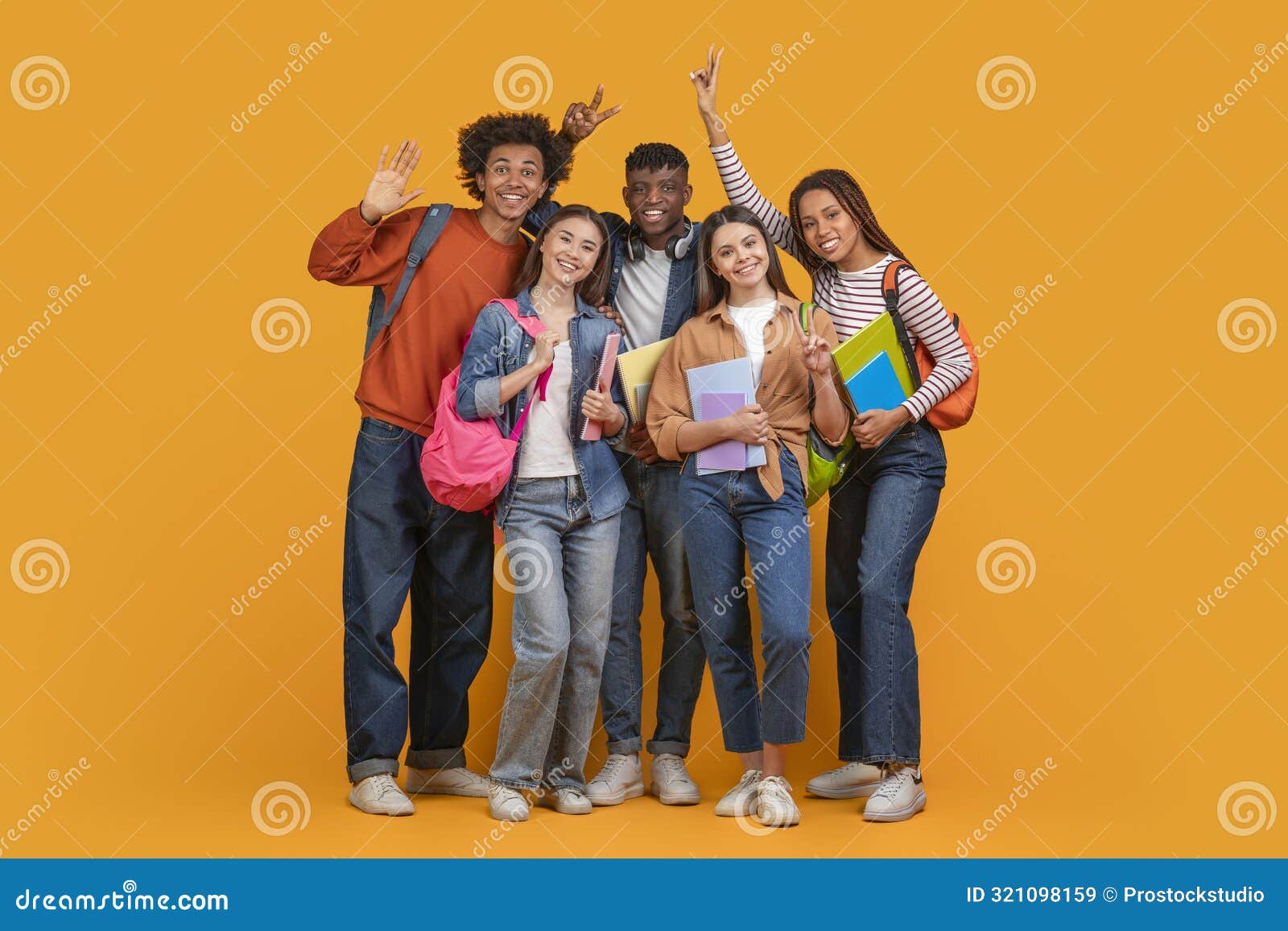Diverse Group of Students Posing with Books and Backpacks Stock Image ...