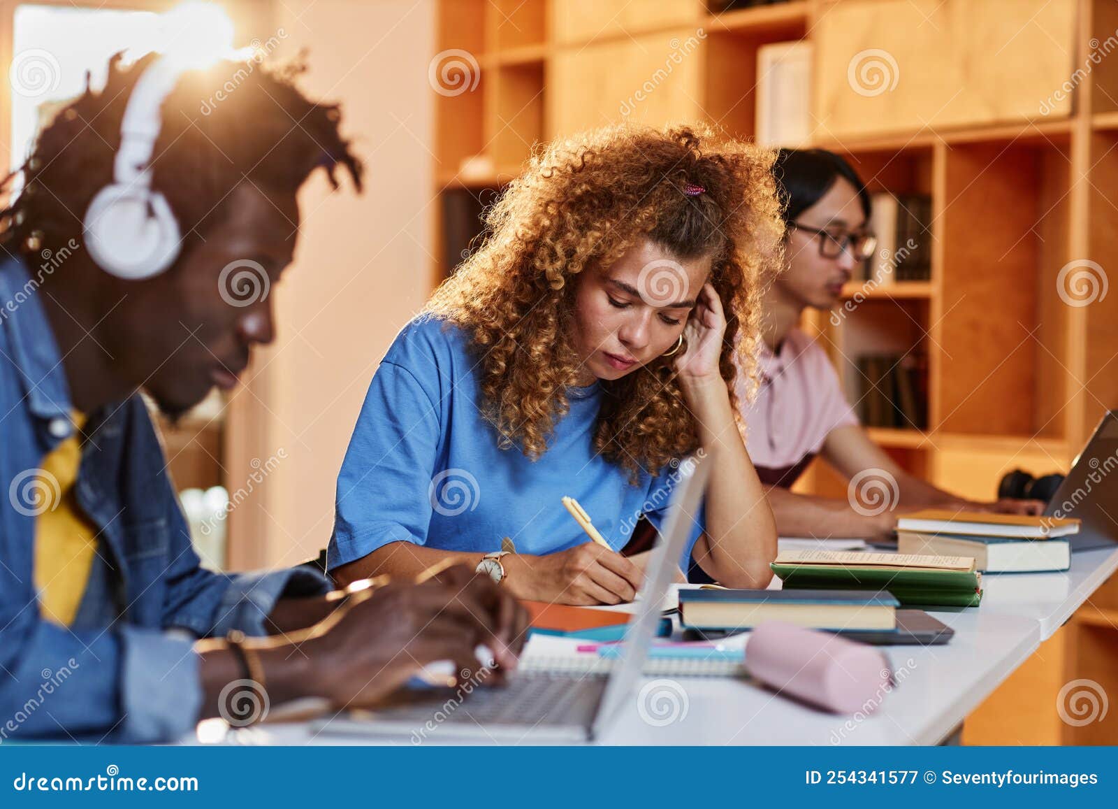 Two Students Doing Research in Library Stock Image - Image of young ...