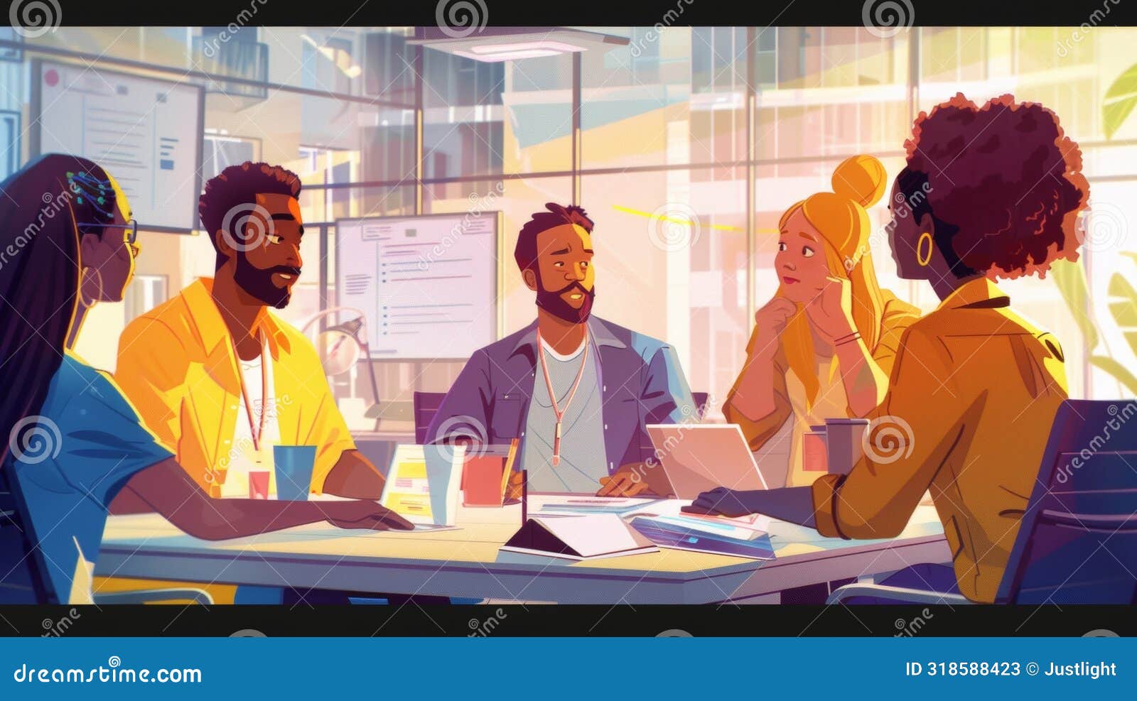 A Diverse Group of Students Sit Around a Virtual Conference Table ...