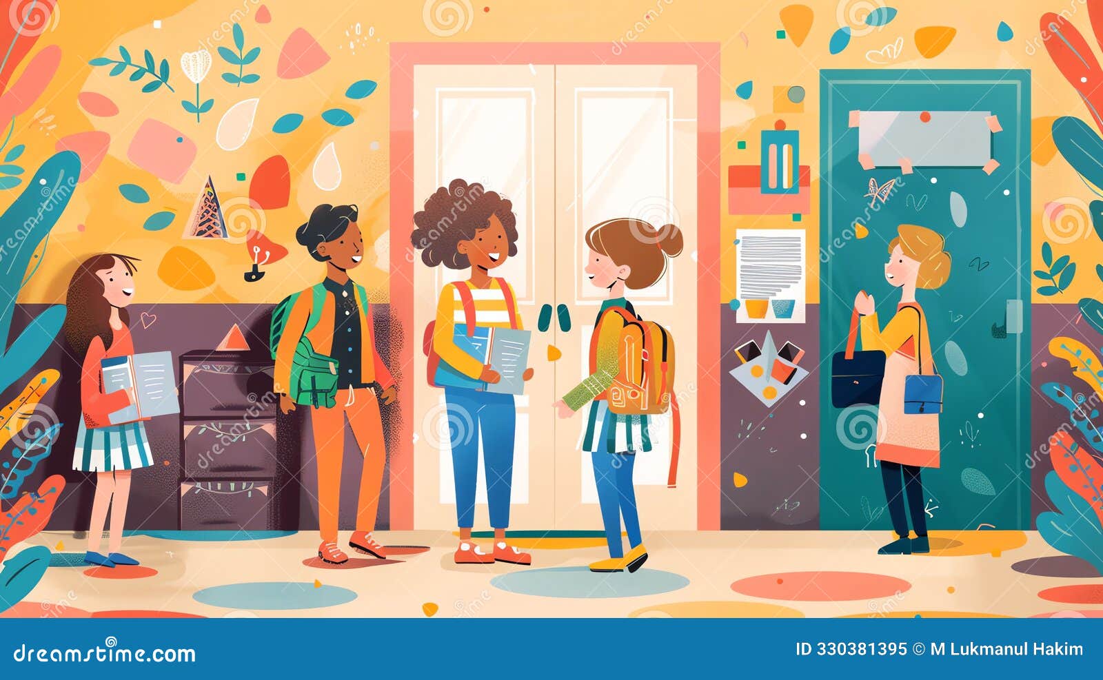 Diverse Group of Students Standing by Classroom Door Ready for Class Stock Image - Image of ...