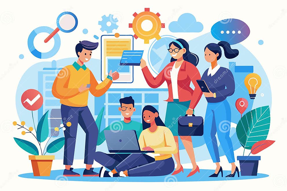 A Diverse Group of Teammates Collaborates on a Project in a Vibrant ...