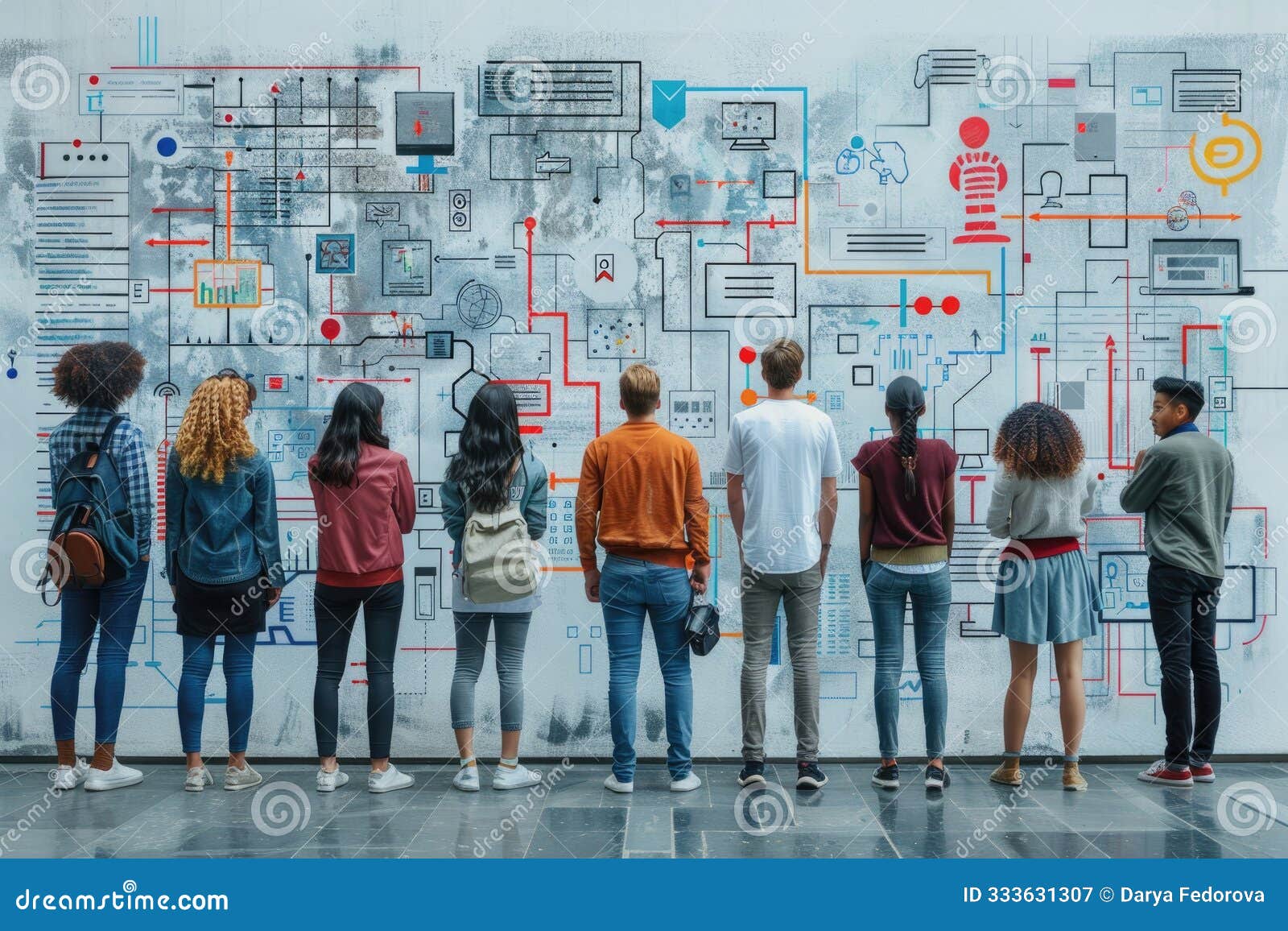 Diverse Group of Young Adults Analyzing Modern Data Visualization on ...