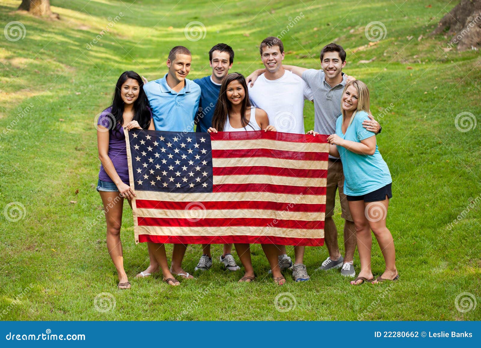 Diverse Group of Young People with American Flag Stock Photo - Image of ...