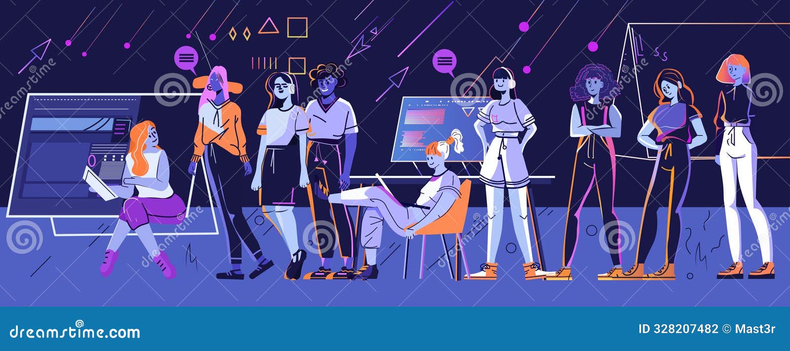 Diverse Group of Young People Collaborating in a Tech Workspace with ...