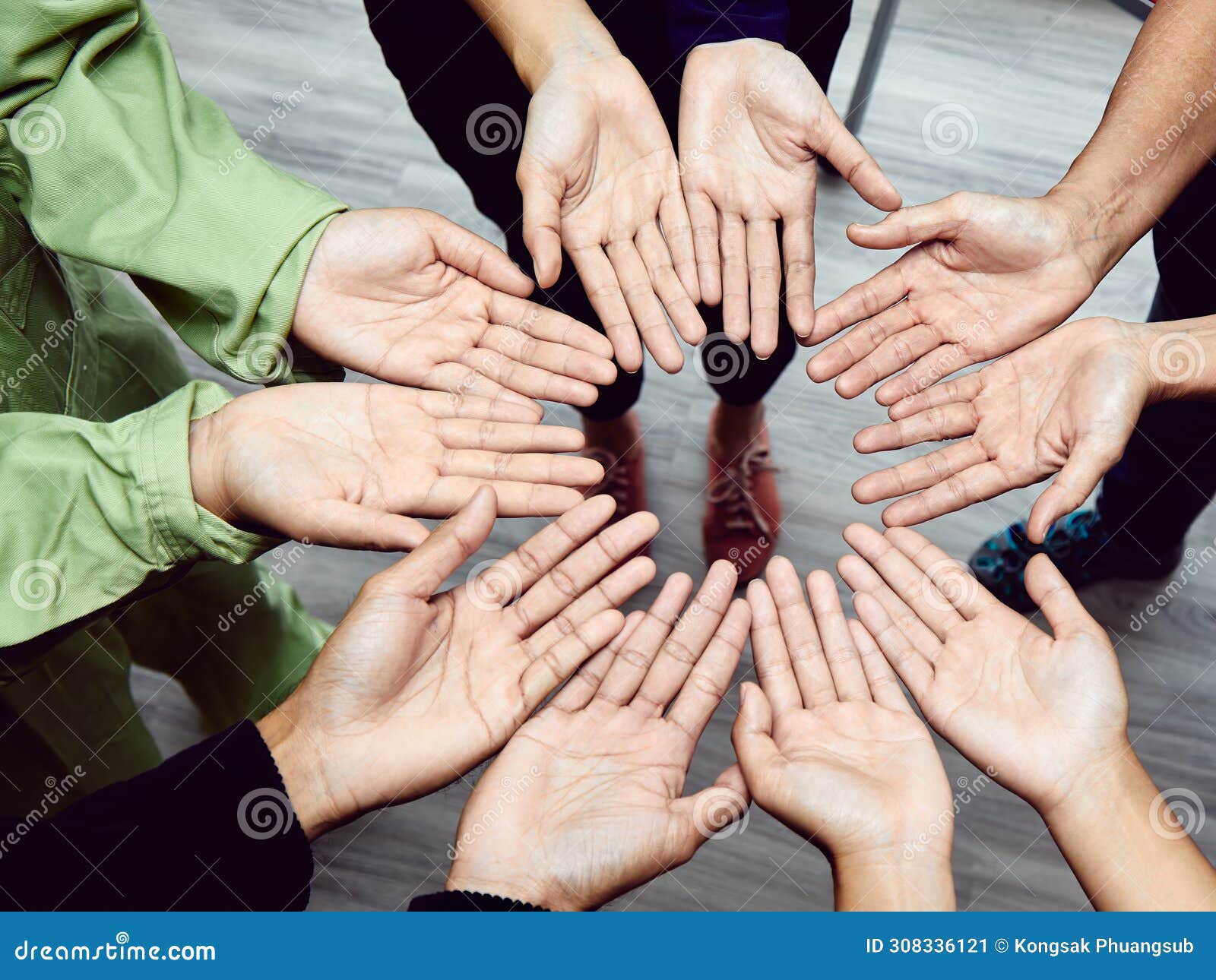 Diverse Hands Circle Symbolizing Team Inclusivity and Cooperation Unity ...