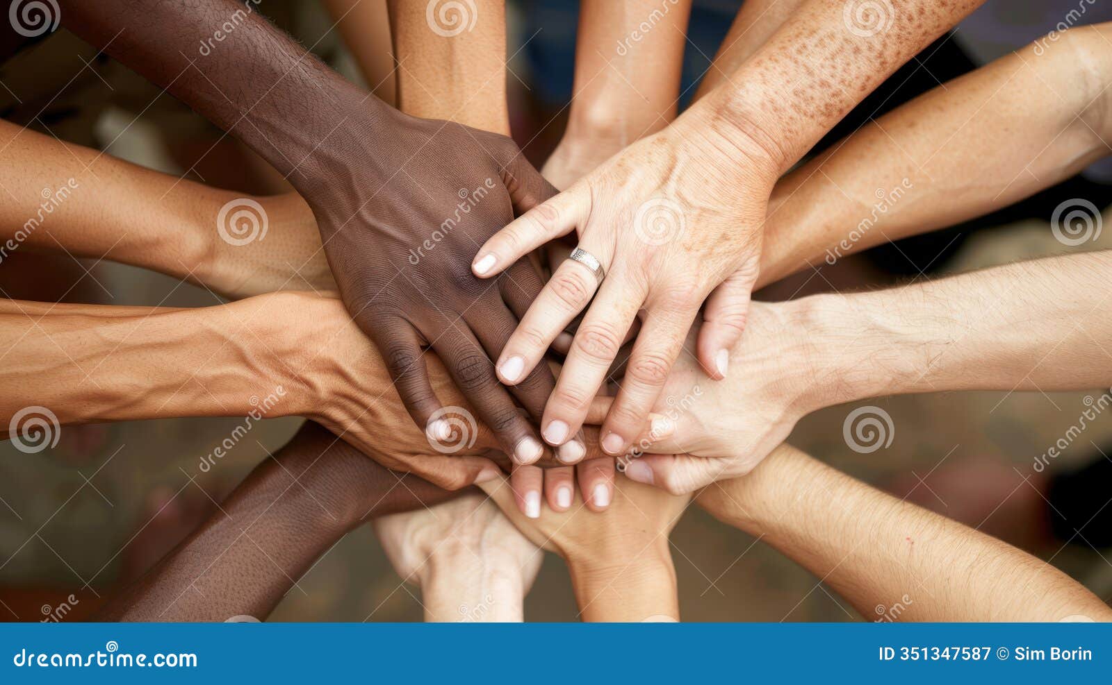 Diverse Hands Coming Together in a Circle, Symbolizing Unity and Stock ...