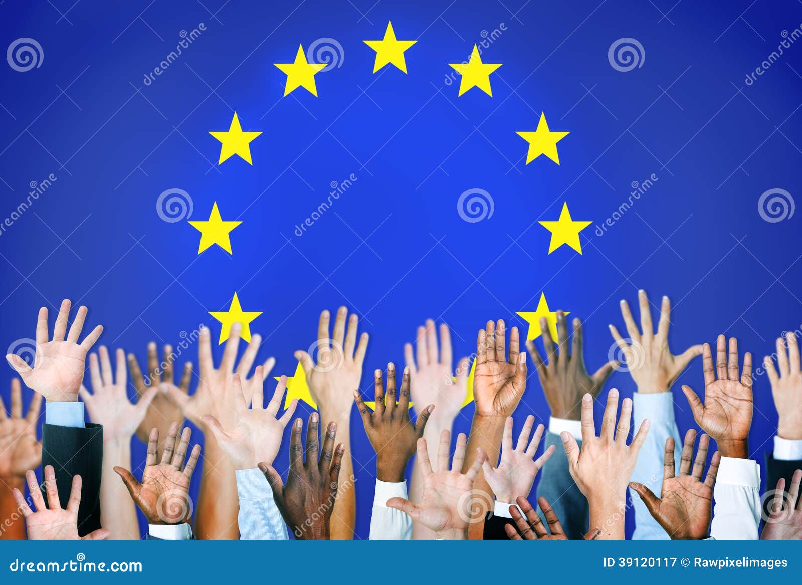 Diverse Hands with the European Union Flag Stock Image - Image of ...