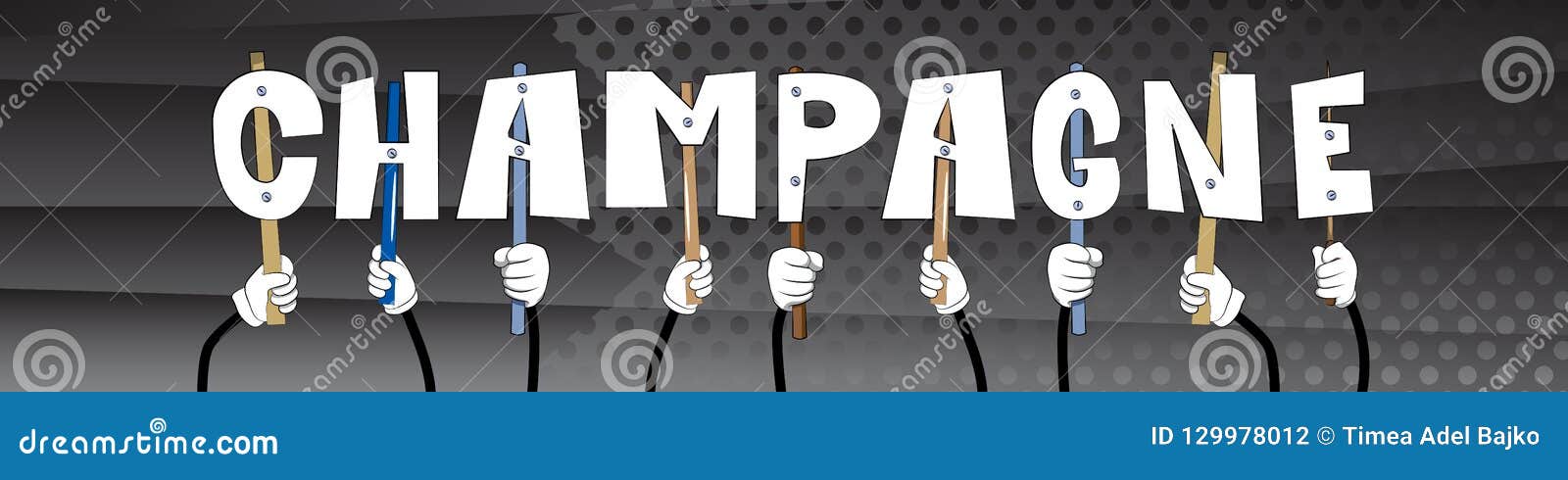 Hands Holding The Word Champagne. Vector Illustration | CartoonDealer ...