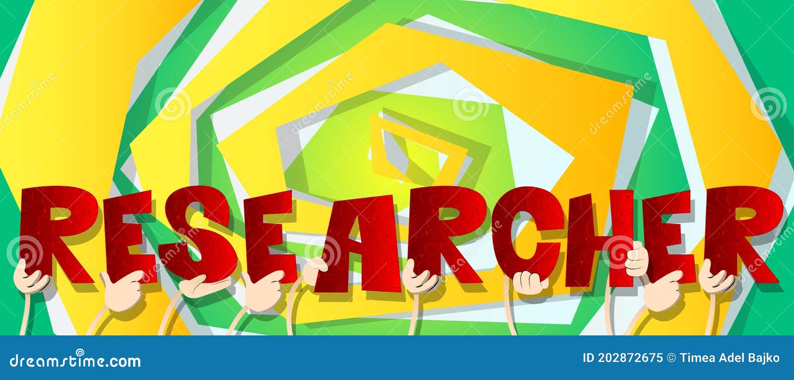 Diverse Hands Holding the Word Researcher. Stock Vector - Illustration ...