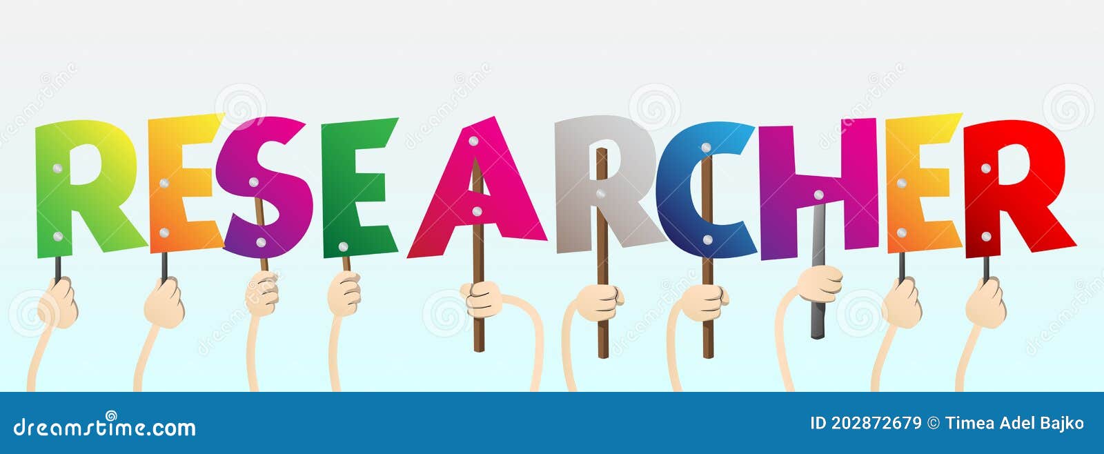 Diverse Hands Holding the Word Researcher. Stock Vector - Illustration ...