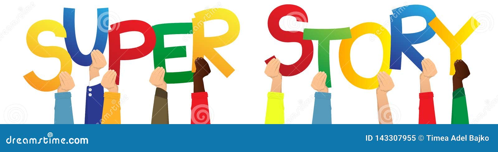 Hands Holding the Words Super Story. Stock Vector - Illustration of ...