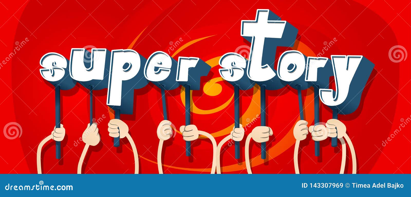 Hands Holding the Words Super Story. Stock Vector - Illustration of ...