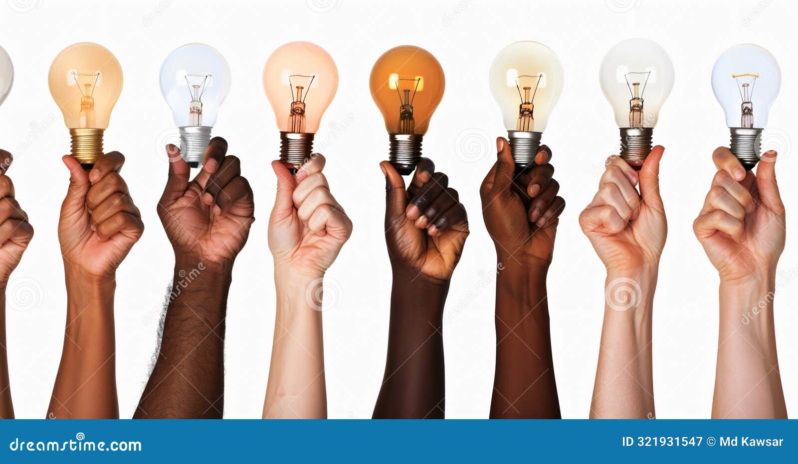 Diverse Hands Holding Light Bulb Idea Concept on White Background Stock ...