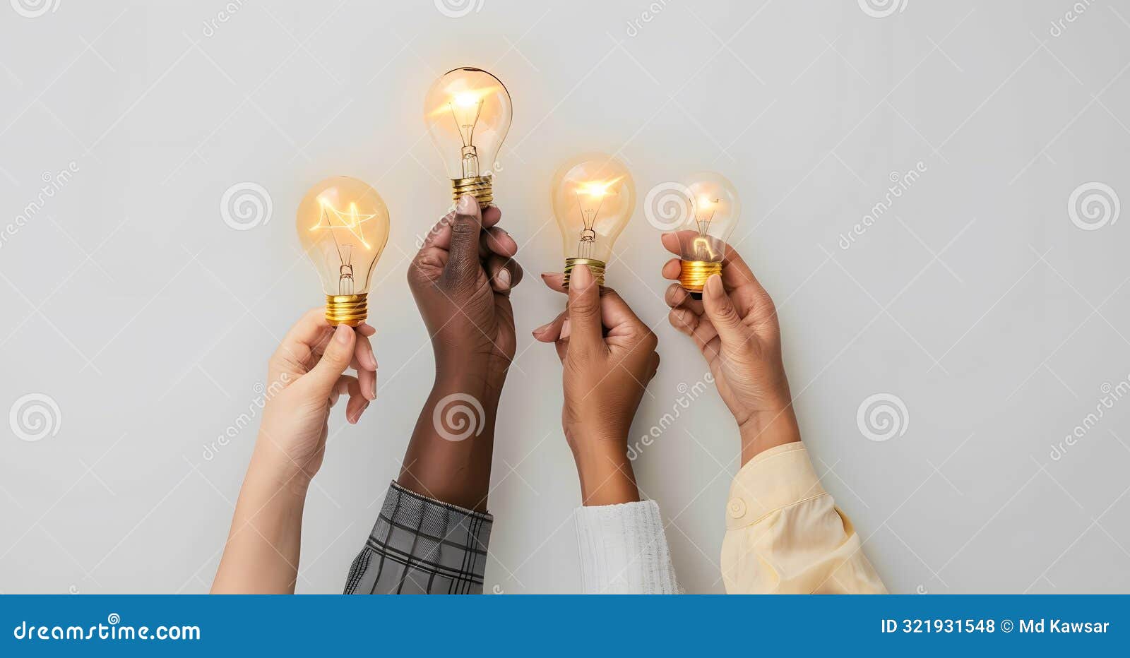 Diverse Hands Holding Light Bulb on White Background Stock Illustration ...