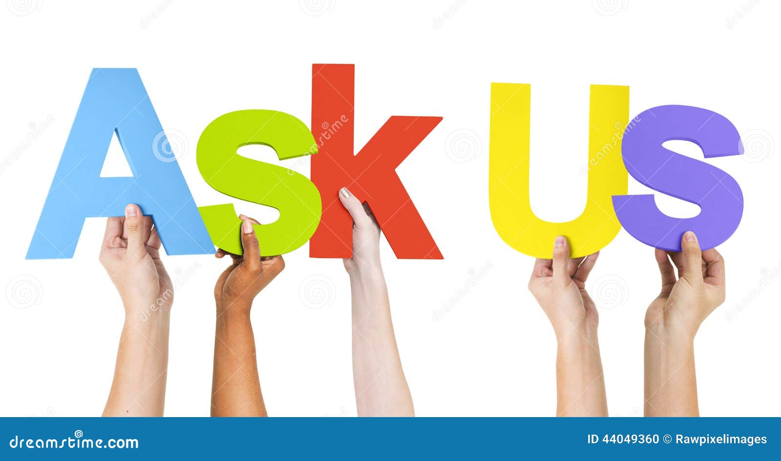 Diverse Hands Holding the Word Ask Us Stock Photo - Image of people ...